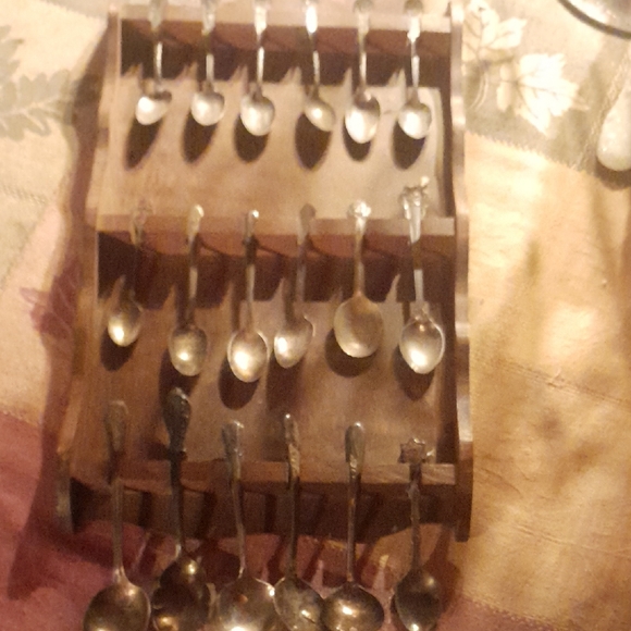 Kitchen | Vintage Silver Spoon Collection With Wooden Display Rack ...